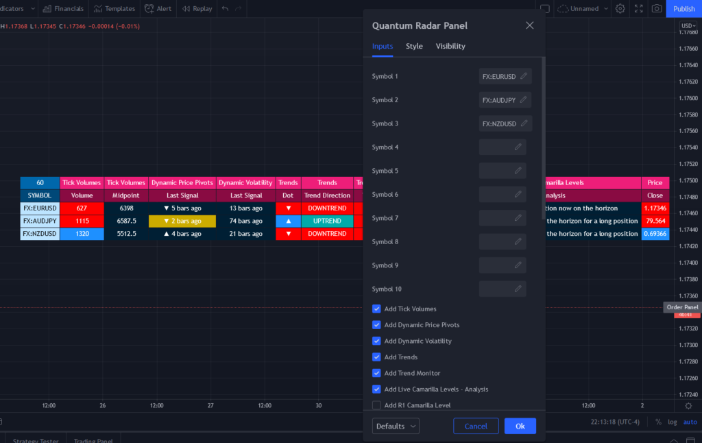 Configuring the Radar Panel Indicator for TradingView – Quantum Trading ...